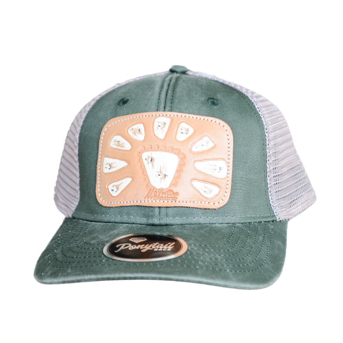 McIntire Saddlery Ponytail Cap with White Squash Blossom Leather Patch ...